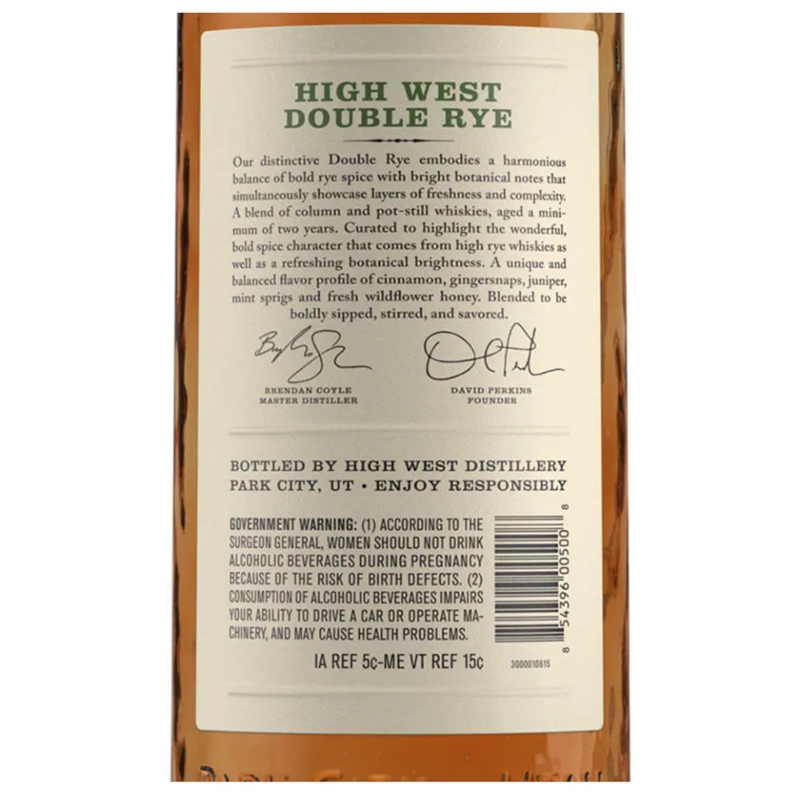 WHISKY HIGH WEST DOUBLE RYE 750 ML - WHISKY HIGH WEST DOUBLE RYE 750 ML ...