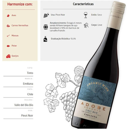 VINHO ADOBE PINOT NOIR 750 ML - VINHO ADOBE PINOT NOIR 750 ML - GERAL